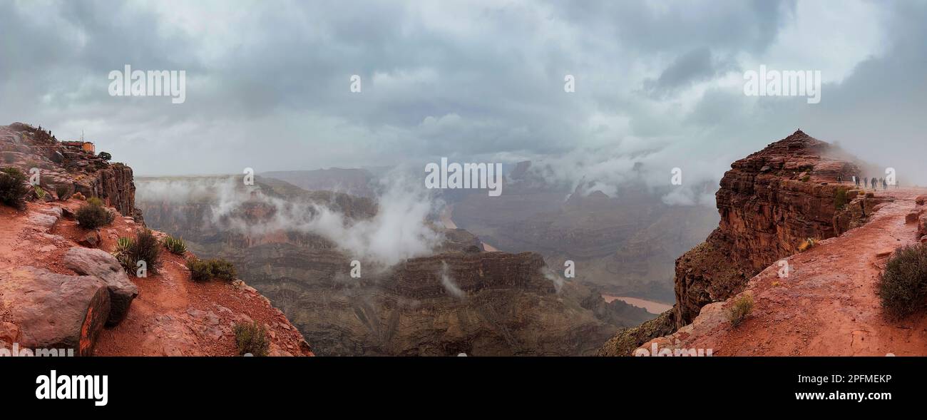 Panorama of Guano Point at the West Rim of the Grand Canyon on a cool ...