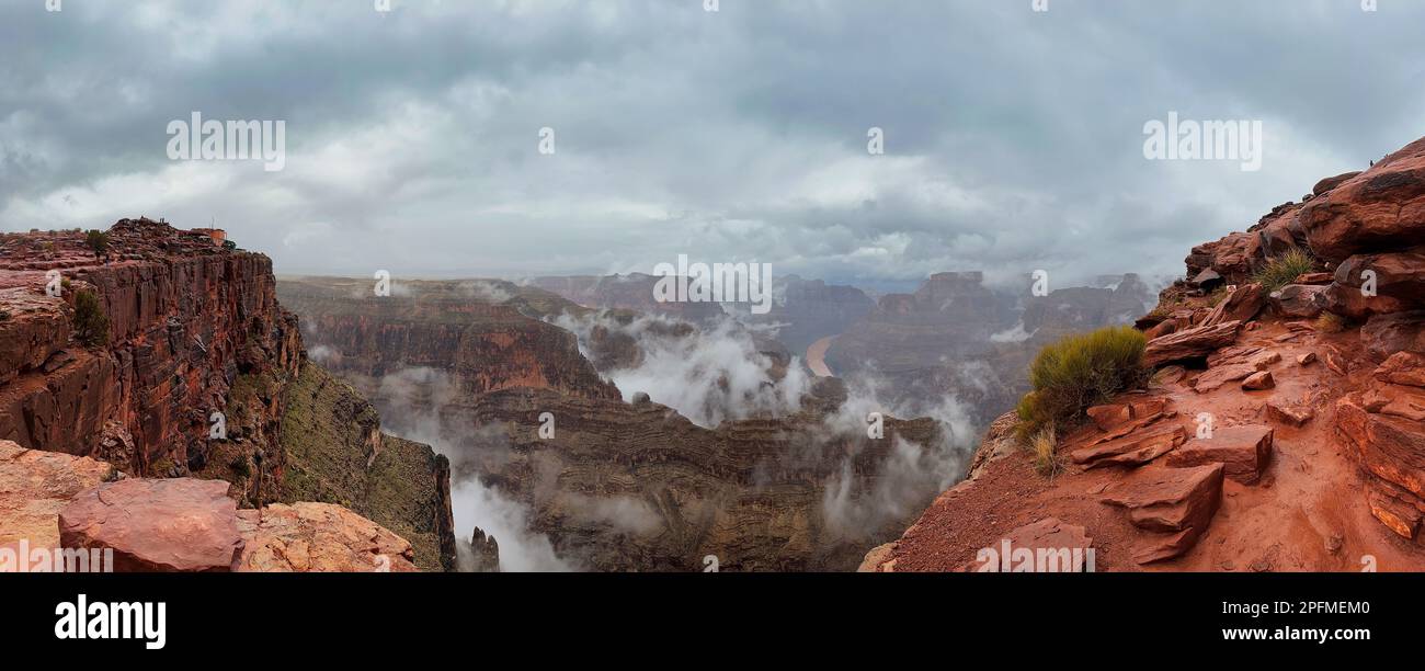 Panorama of Guano Point at the West Rim of the Grand Canyon on a cool ...