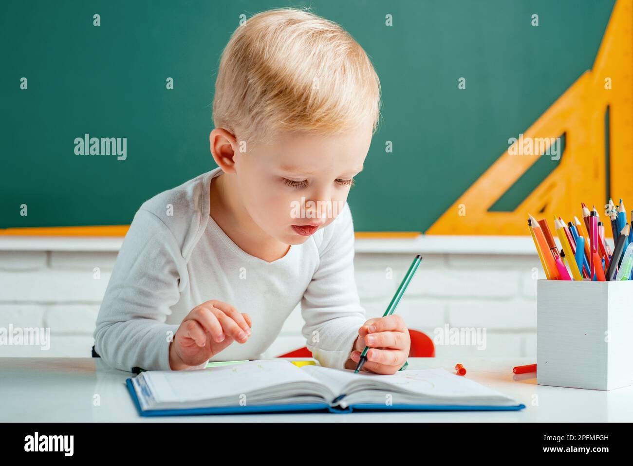 Home schooling. Child home studying and home education. Pupil learning ...