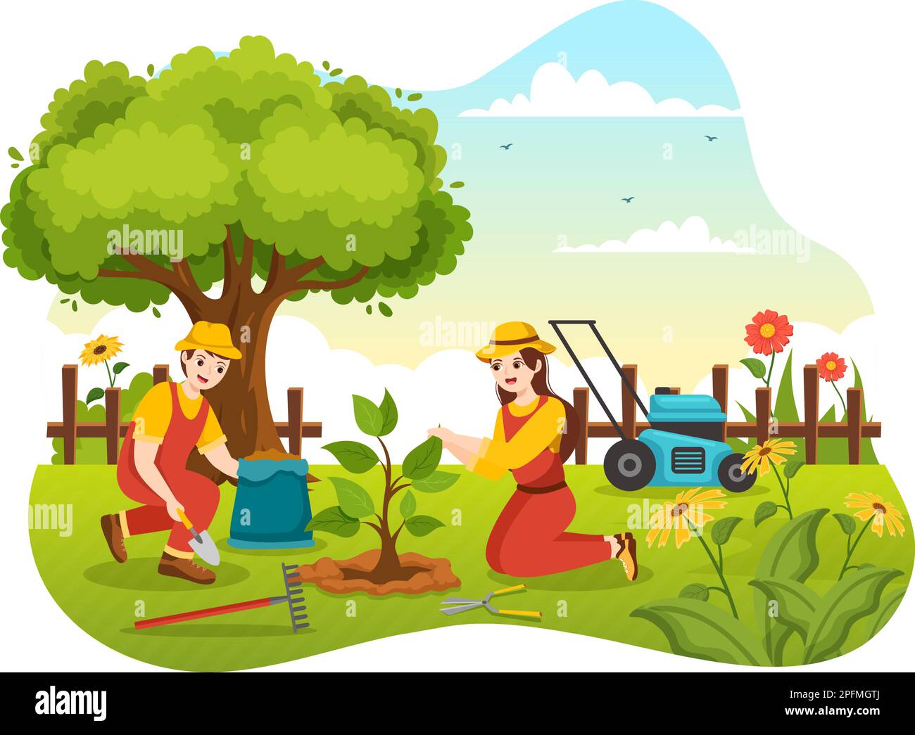 Gardener Illustration with Garden Tools, Farming, Grows Vegetables in ...