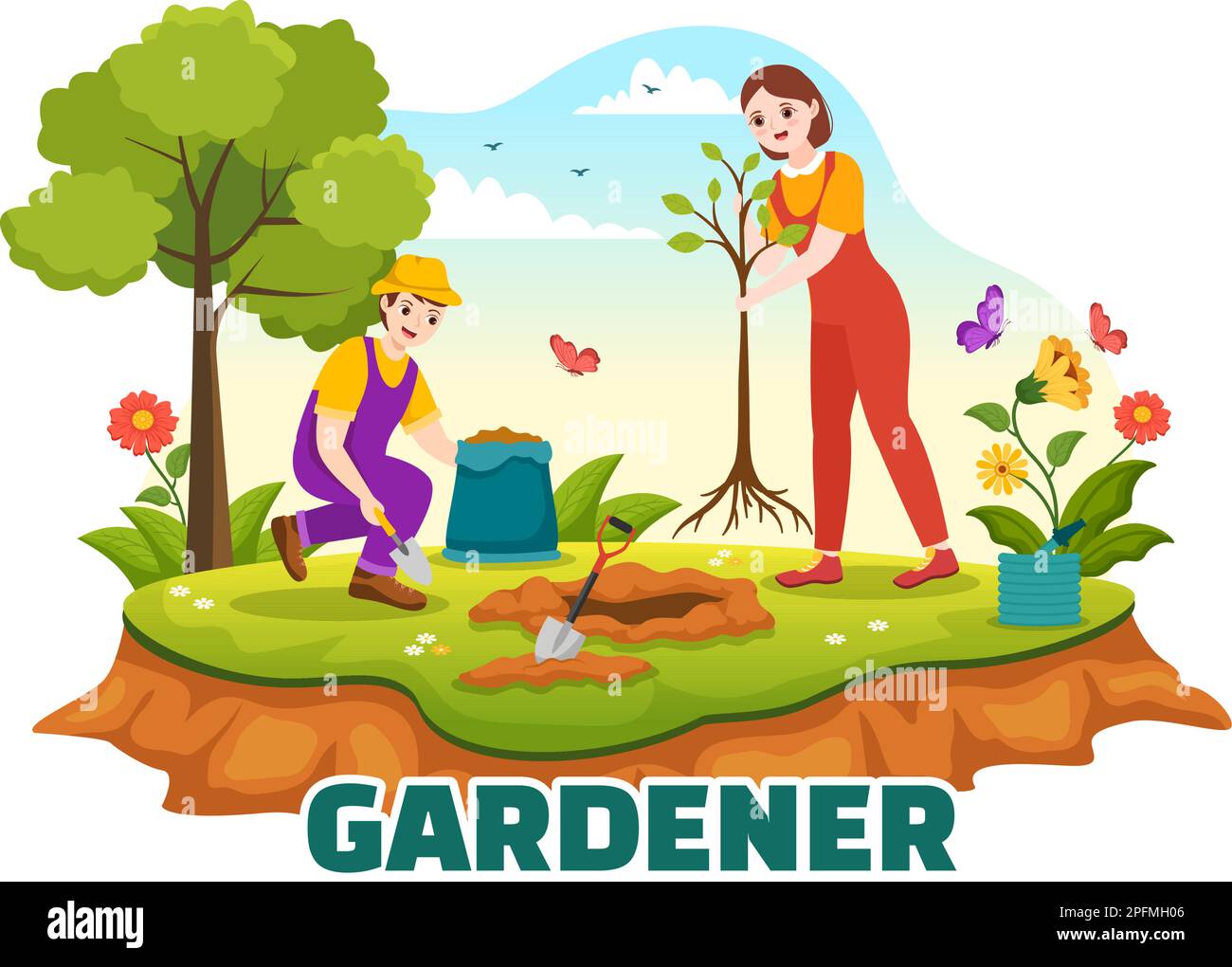 Gardener Illustration with Garden Tools, Farming, Grows Vegetables in ...