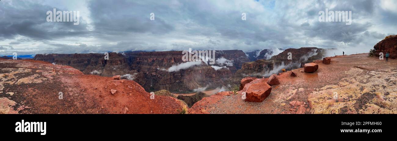 A cloud filled Guano Point at the West Rim of the Grand Canyon. A rare ...
