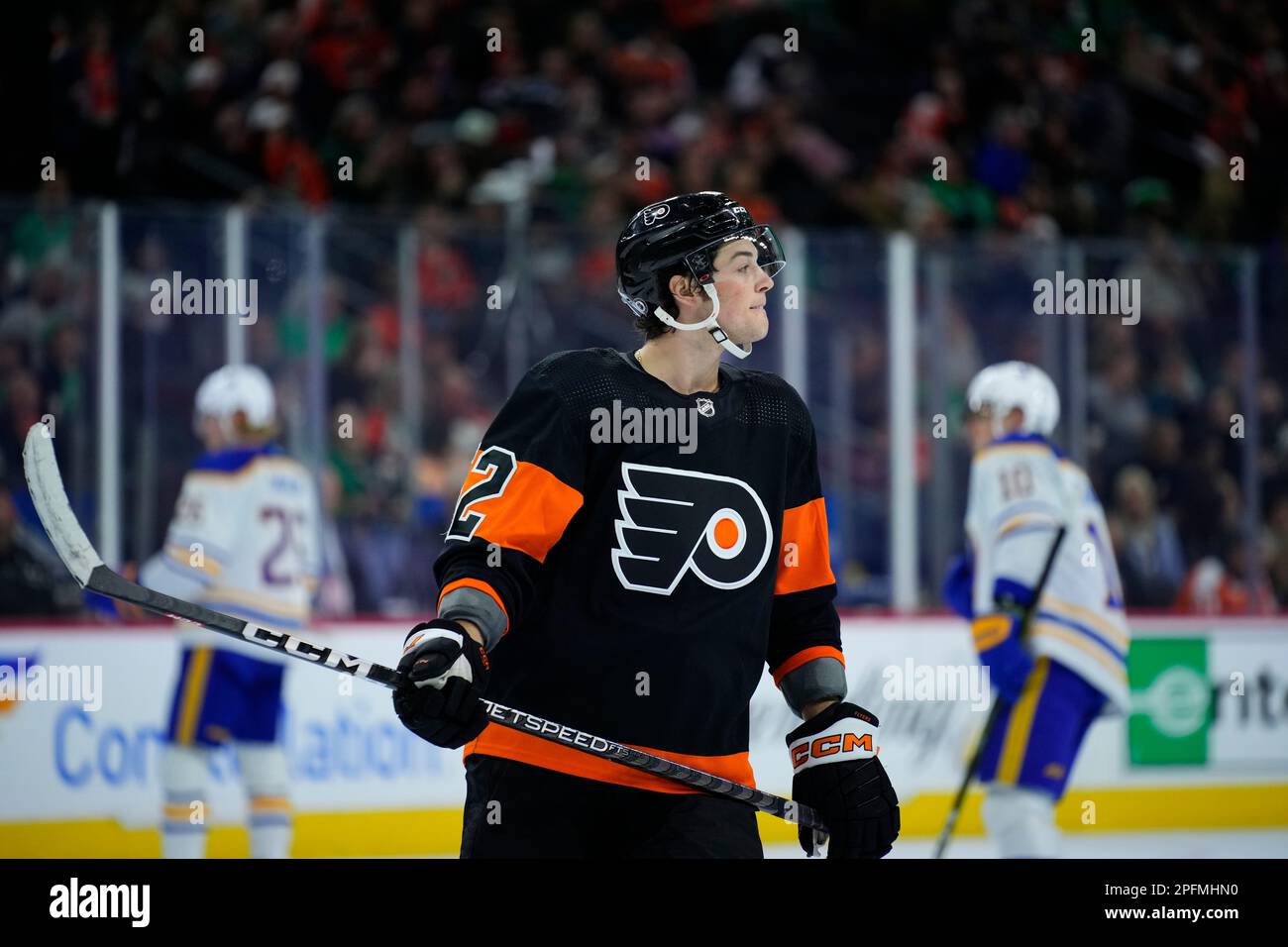 Philadelphia Flyers' Tyson Foerster plays during an NHL hockey game ...