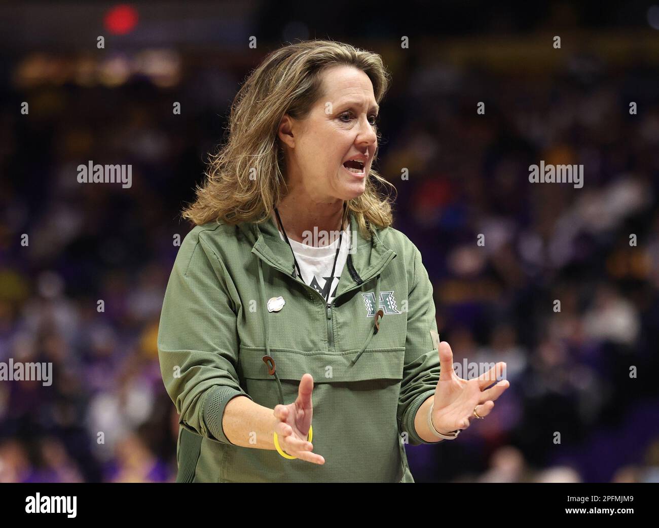 Baton Rouge, USA. 17th Mar, 2023. Hawai'i Rainbow Wahine head coach ...