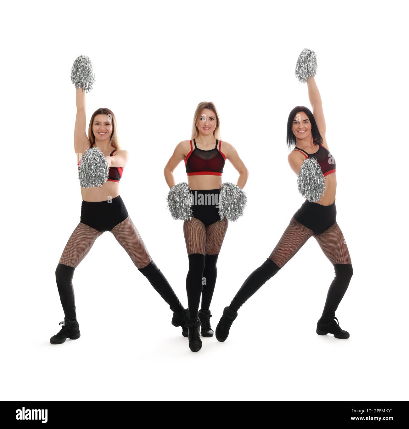 Group of beautiful cheerleaders on white background Stock Photo - Alamy