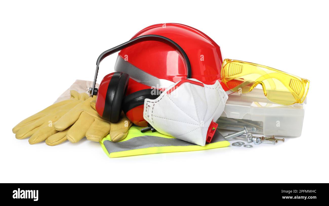 Different personal protective equipment on white background Stock Photo ...