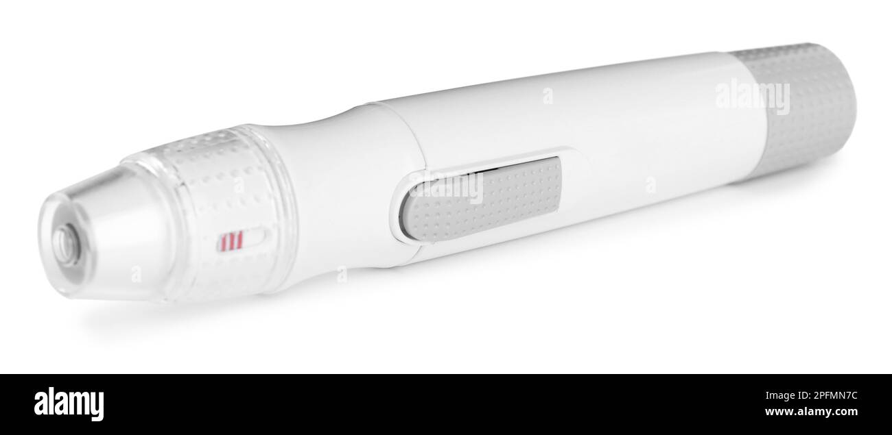 Lancet pen on white background. Diabetes control Stock Photo - Alamy