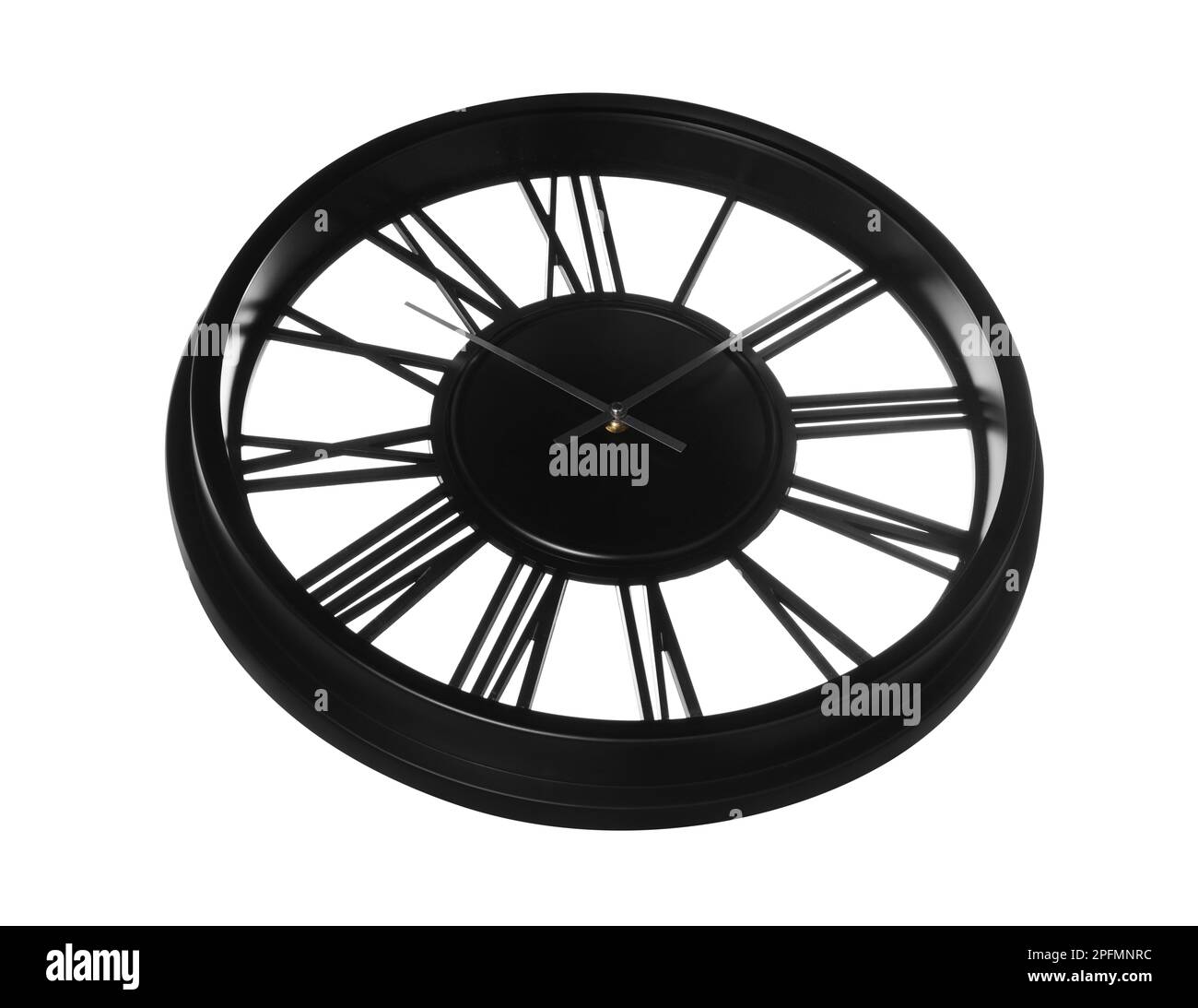 Modern black clock with Roman numerals isolated on white Stock Photo ...