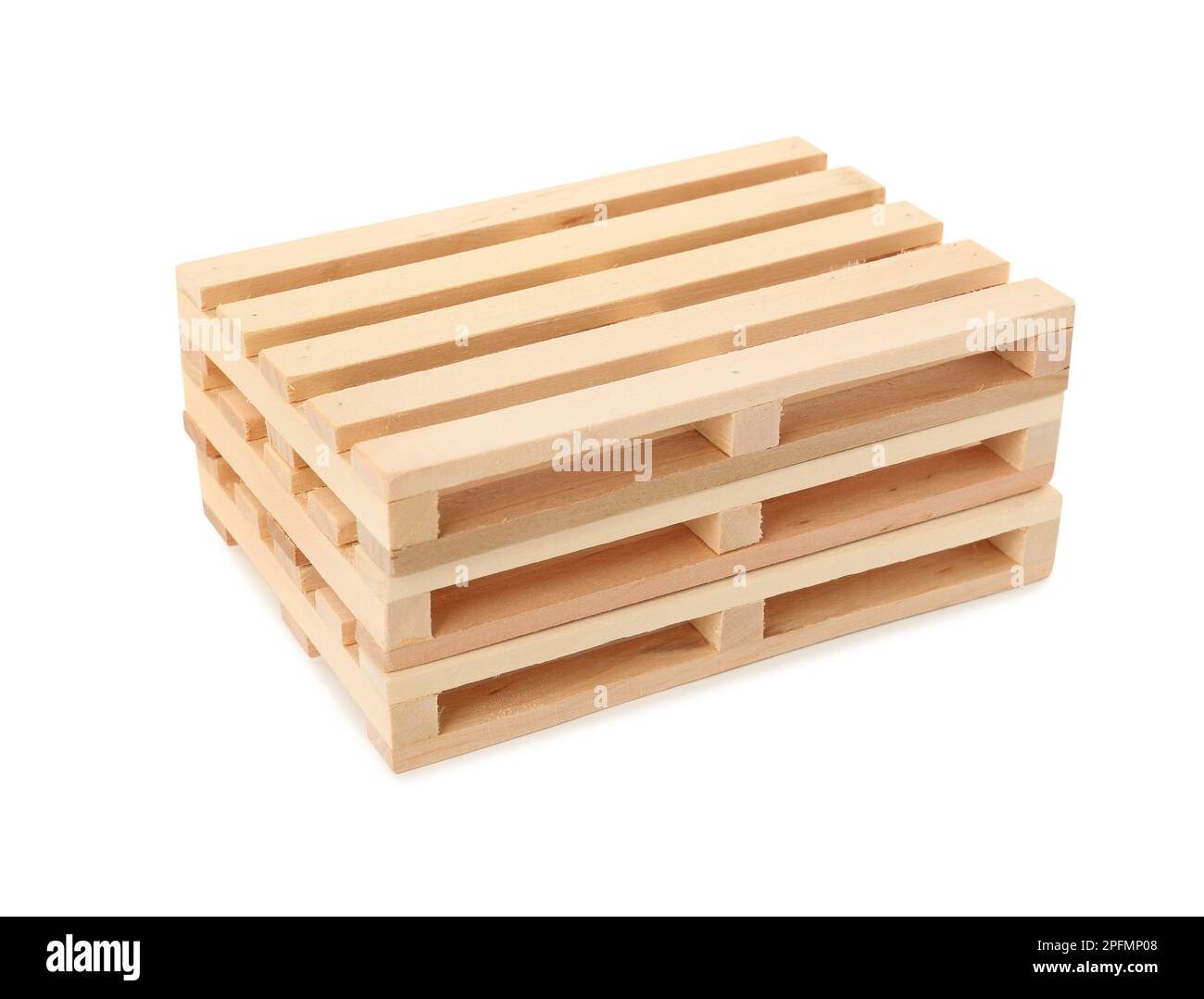 Stack of small wooden pallets on white background Stock Photo - Alamy
