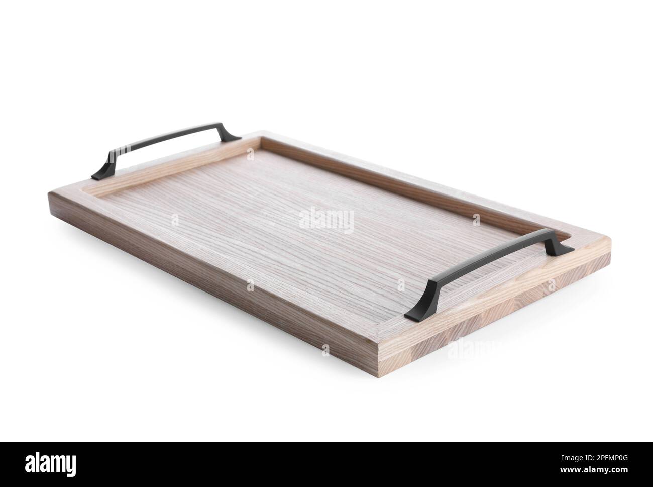 One empty wooden tray isolated on white Stock Photo - Alamy