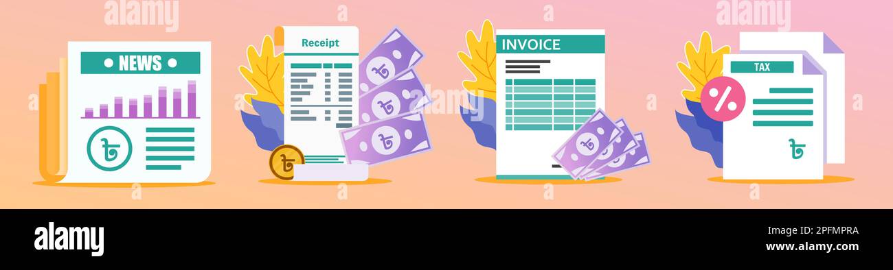 Bangladeshi Taka Receipt and Documents Illustration Stock Vector Image ...