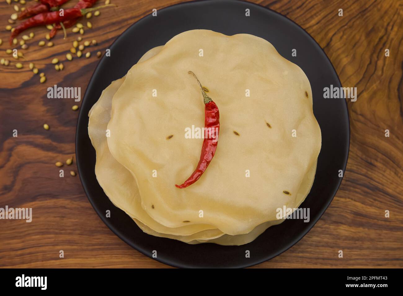 Papad, Khichiya papad, Rice papad, Chawal papad isolated on wooden ...
