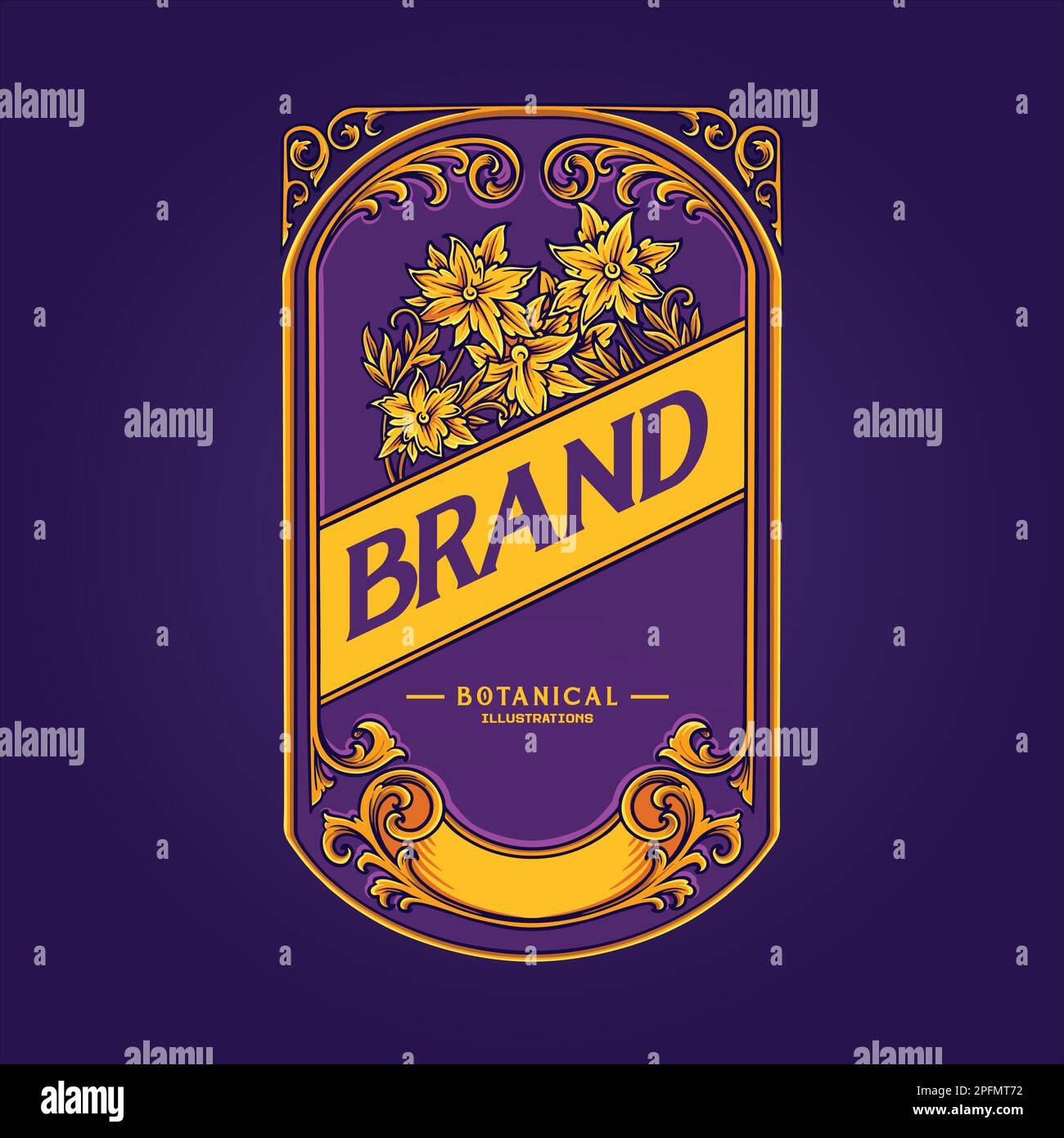 Luxury frame label vintage botanical flourish ornament logo ...