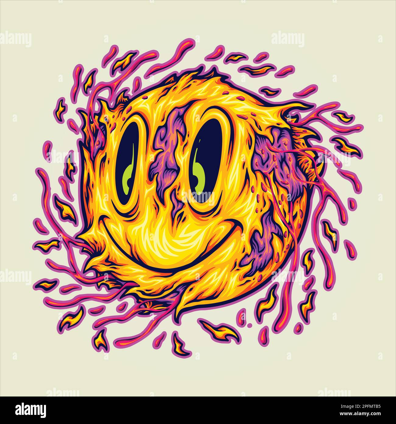 Scary melting zombie monster smiley emoji logo cartoon illustrations ...