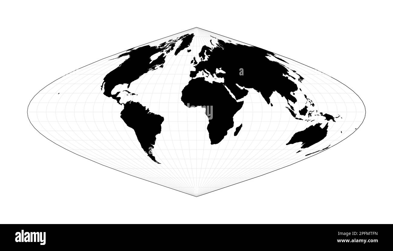 World map with longitude lines. Sinusoidal projection. Plain world ...