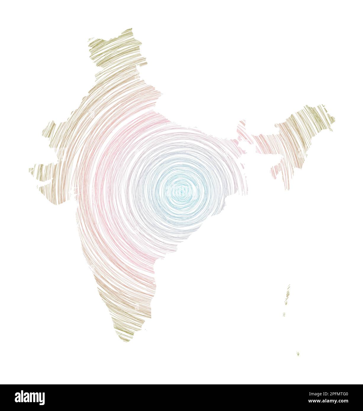 India map filled with concentric circles. Sketch style circles in the ...