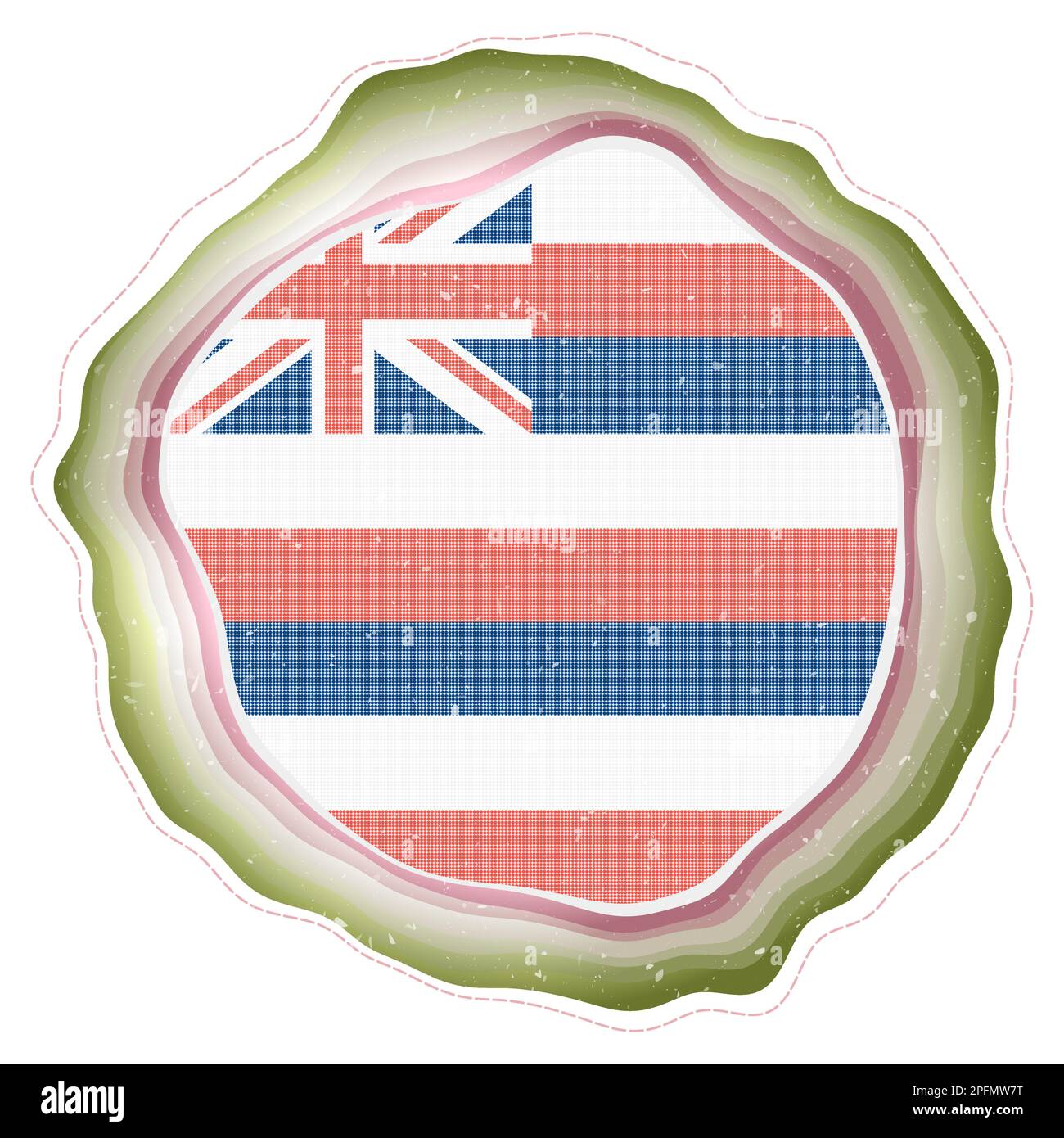 Hawaii flag in frame. Badge of the US state. Layered circular sign around Hawaii flag ...