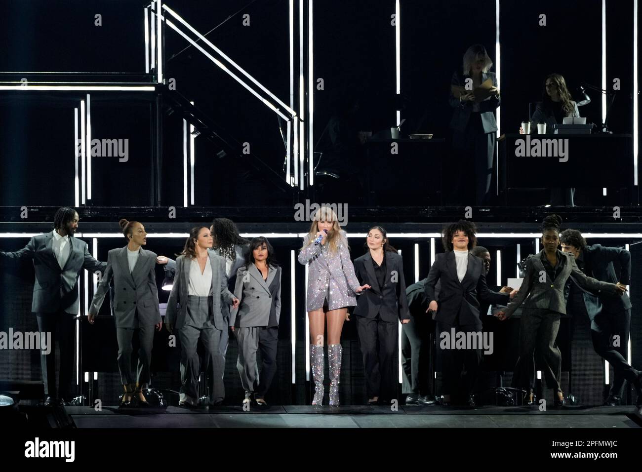 Taylor Swift, center, performs during the opener of her Eras tour on ...