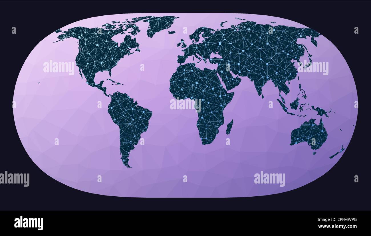 Global network. Natural Earth II projection. World network map. Wired ...