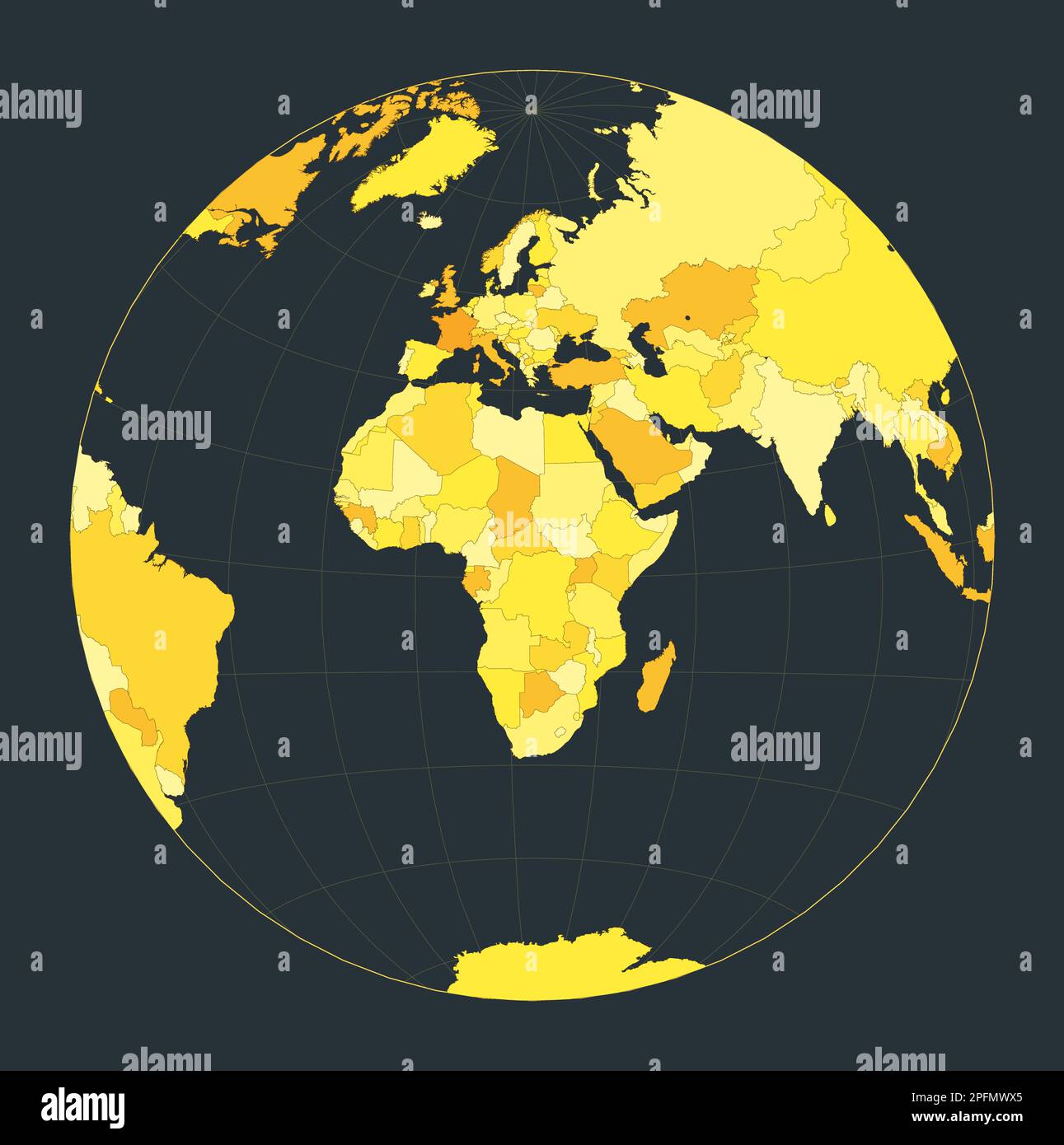 World Map. Chamberlin projection for Africa projection. Futuristic ...