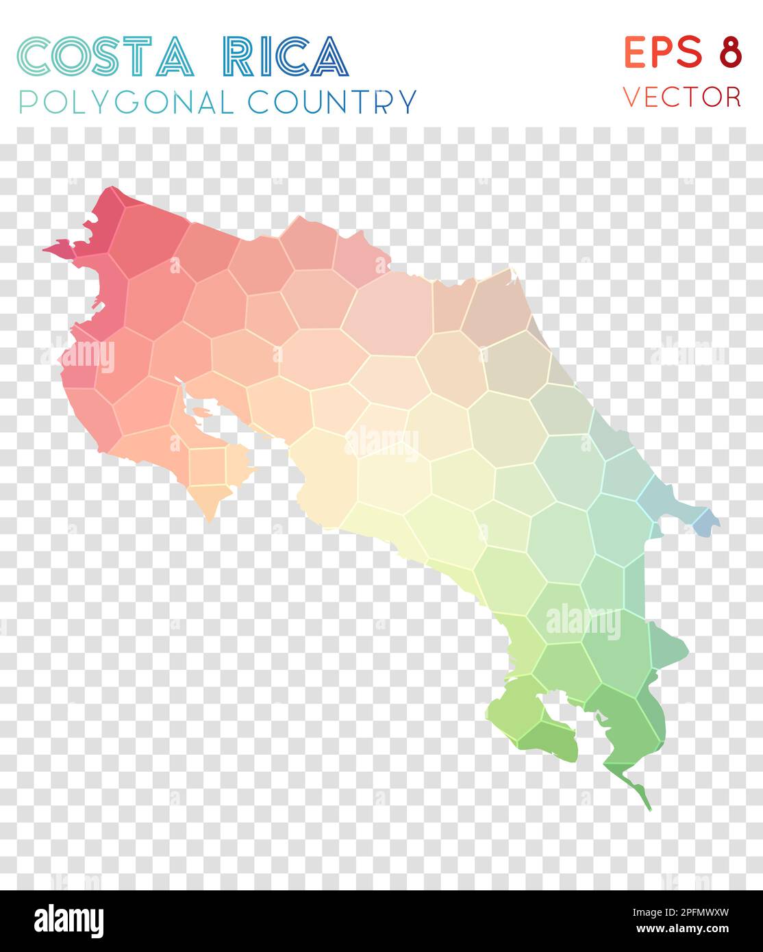 Costa Rica polygonal map, mosaic style country. Eminent low poly style ...