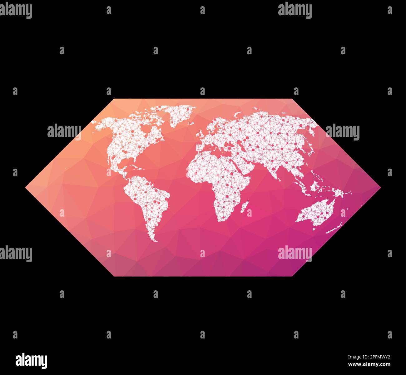 World network map. Eckert I projection. Wired globe in Eckert 1 ...