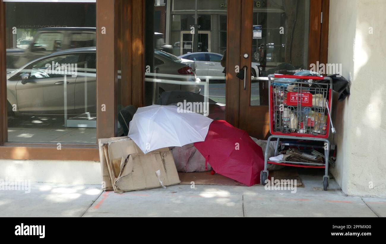 Santa Monica, California, USA 4th March 2023 Homeless Camp on Street on ...