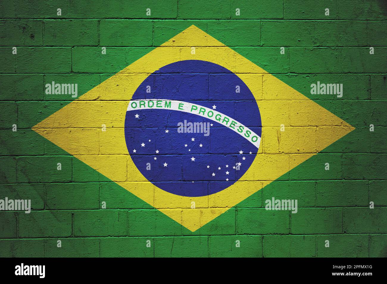 Flag of Brazil painted on a cinder block wall Stock Photo - Alamy