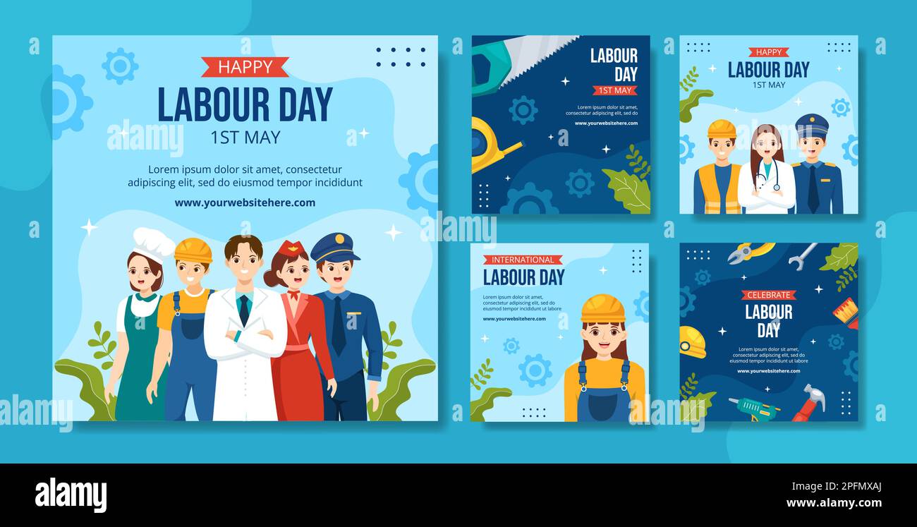 Happy Labor Day Social Media Post Flat Cartoon Hand Drawn Templates ...