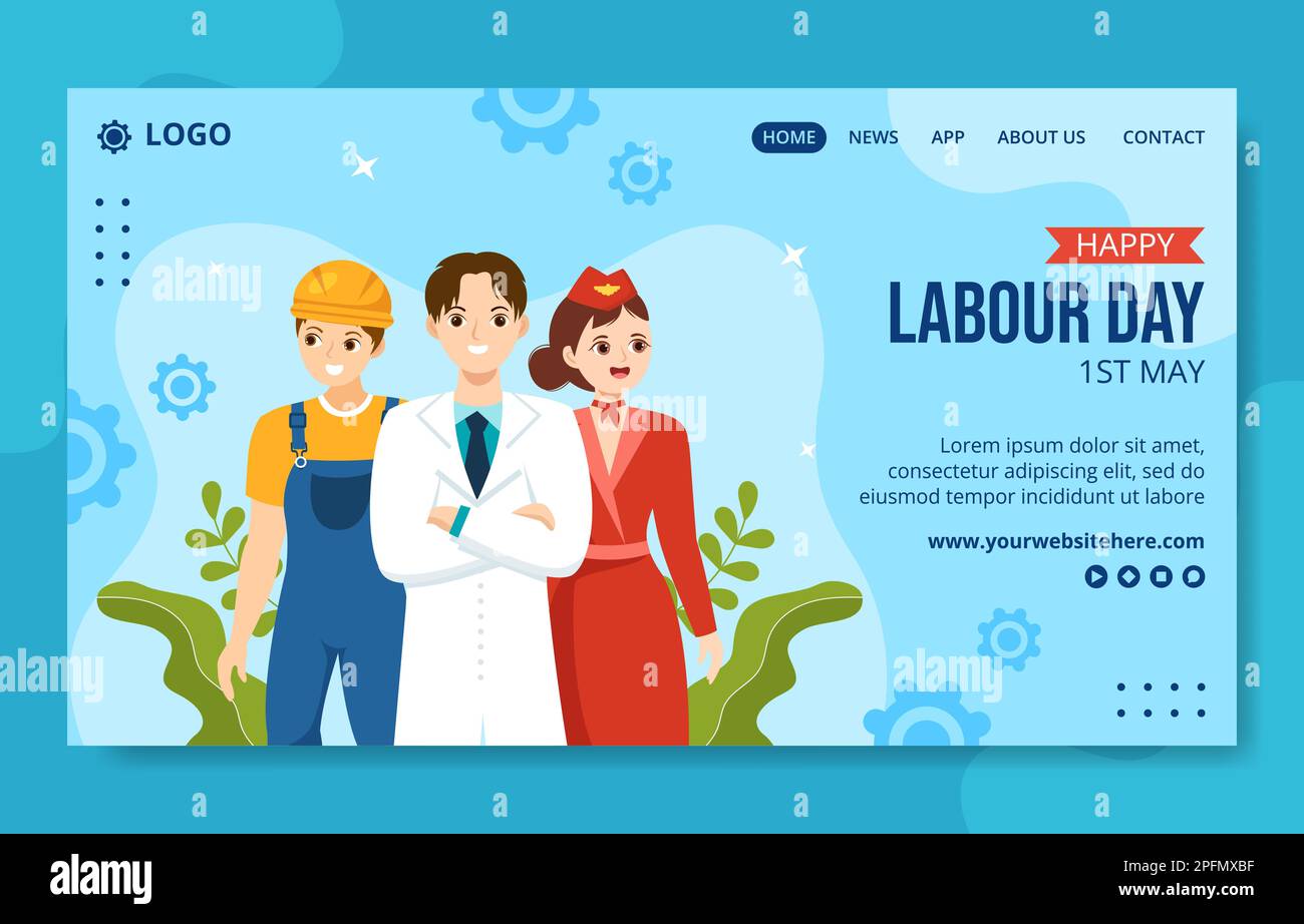 Happy Labor Day Social Media Landing Page Flat Cartoon Hand Drawn ...