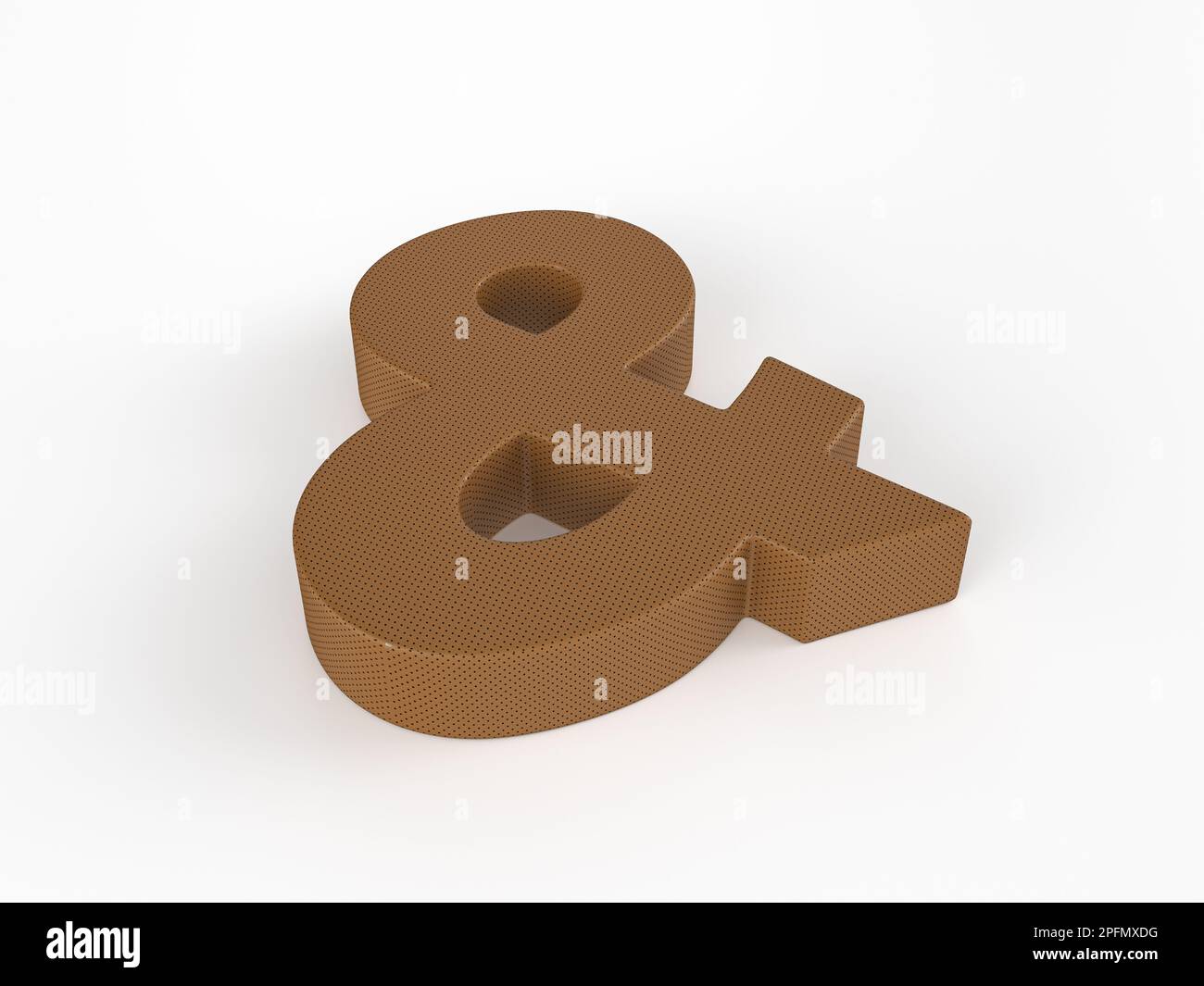 Perforated leather ampersand symbol on white background. 3d ...