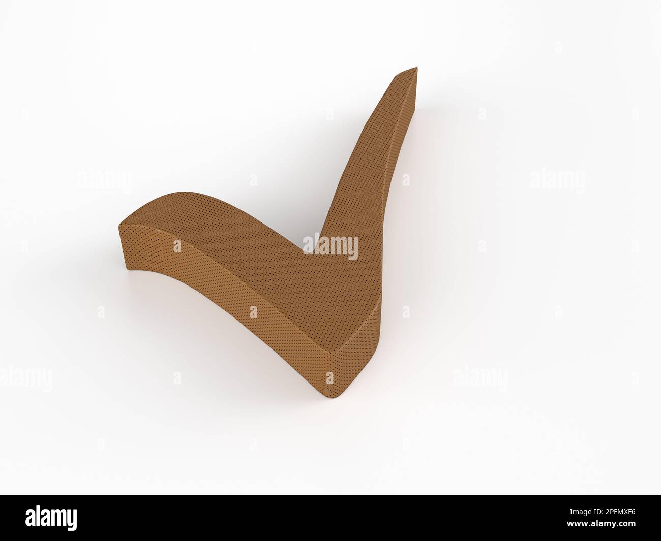 Perforated leather check mark symbol on white background. 3d ...