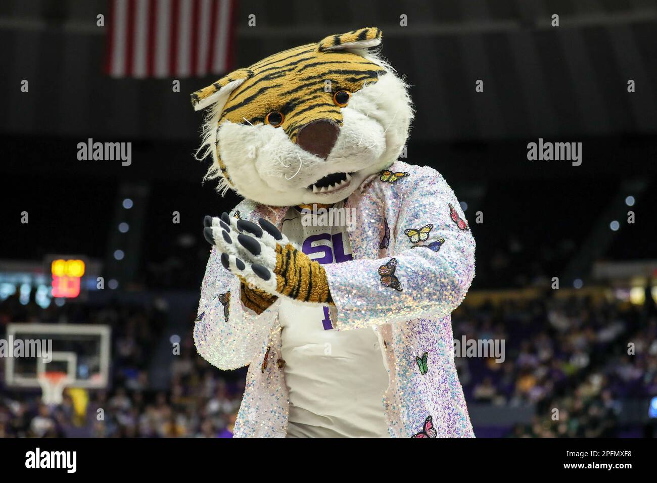 Baton Rouge, LA, USA. 17th Mar, 2023. LSU's Mike the Tiger mascot tries ...