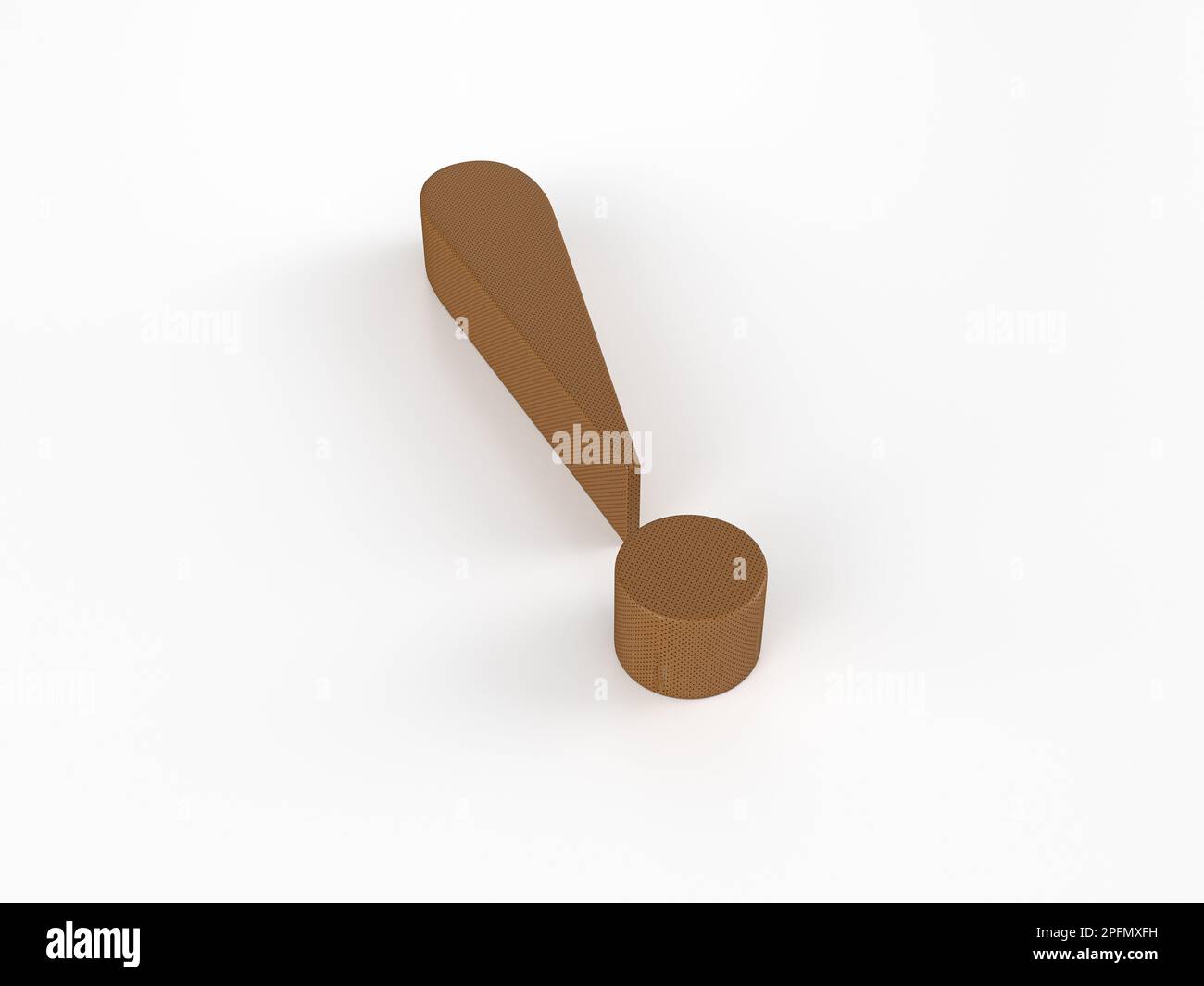 Perforated leather exclamation mark symbol on white background. 3d ...