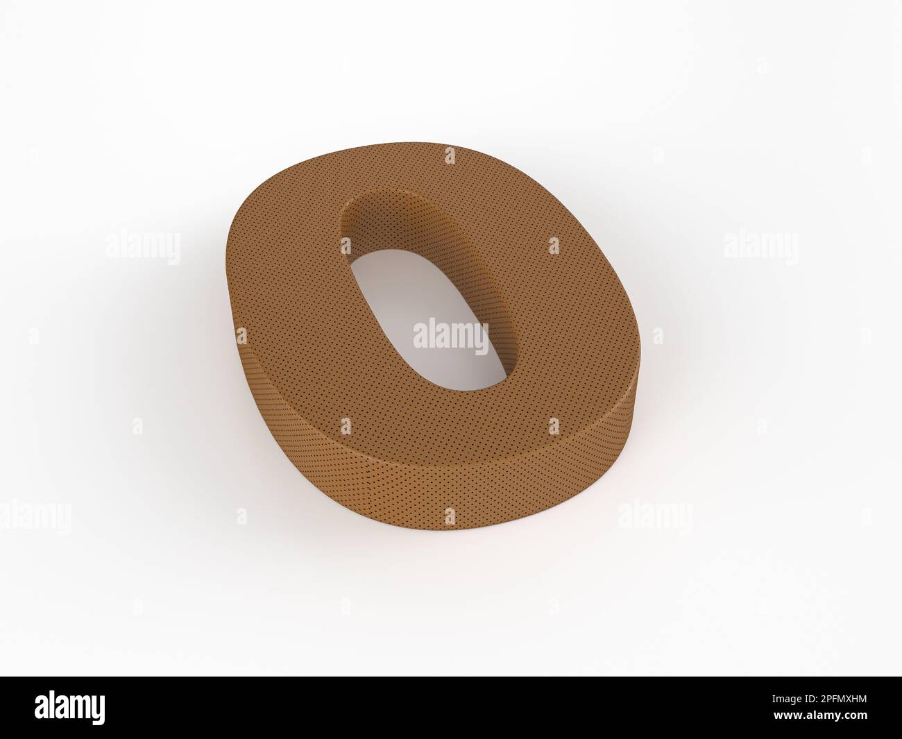 Perforated leather number zero on white background. 3d illustration ...