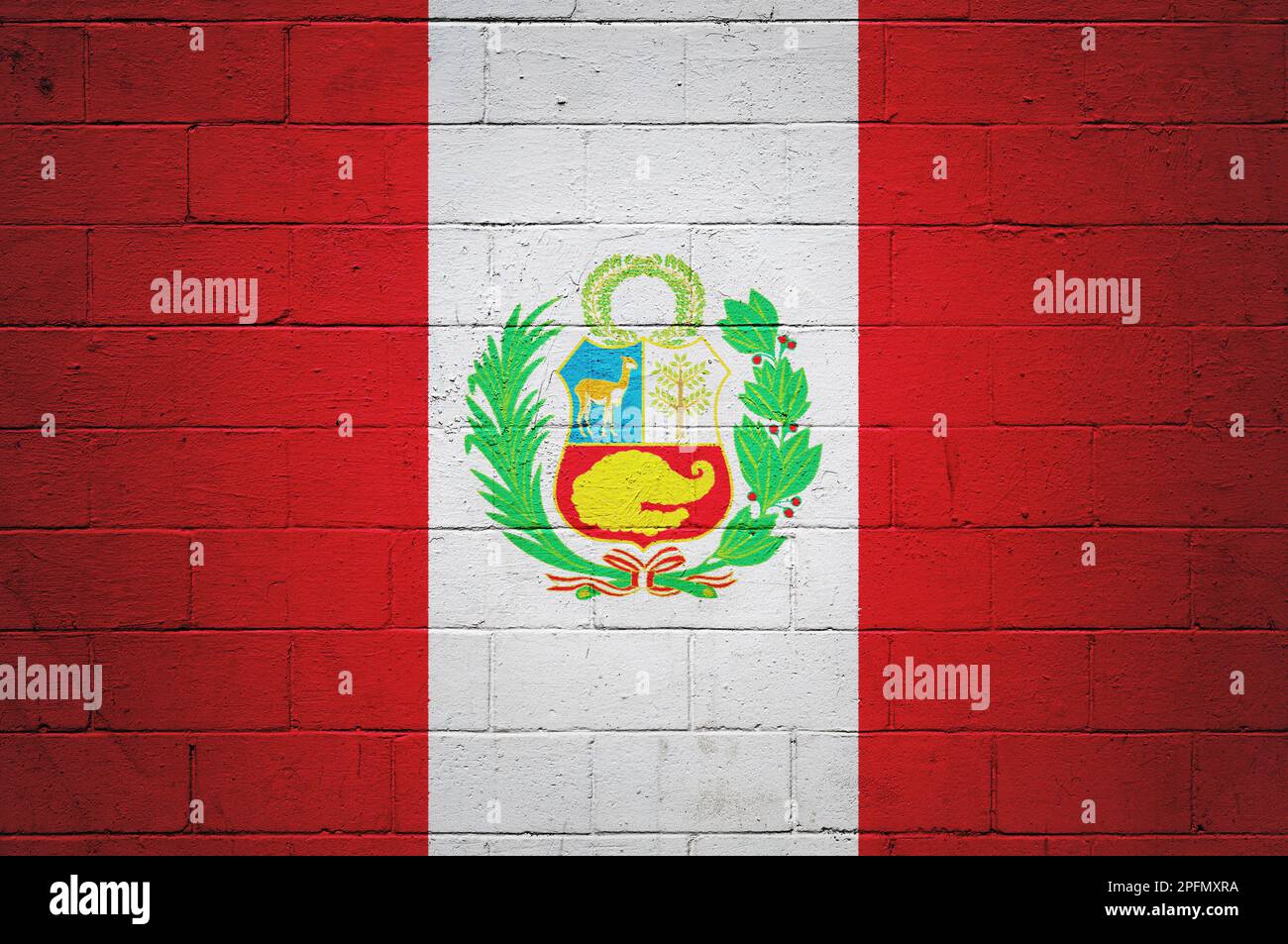 Flag of Peru painted on a cinder block wall Stock Photo - Alamy