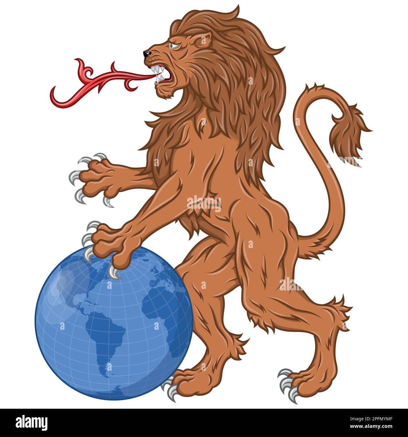 Vector design of rampant lion with the planet between its paws ...