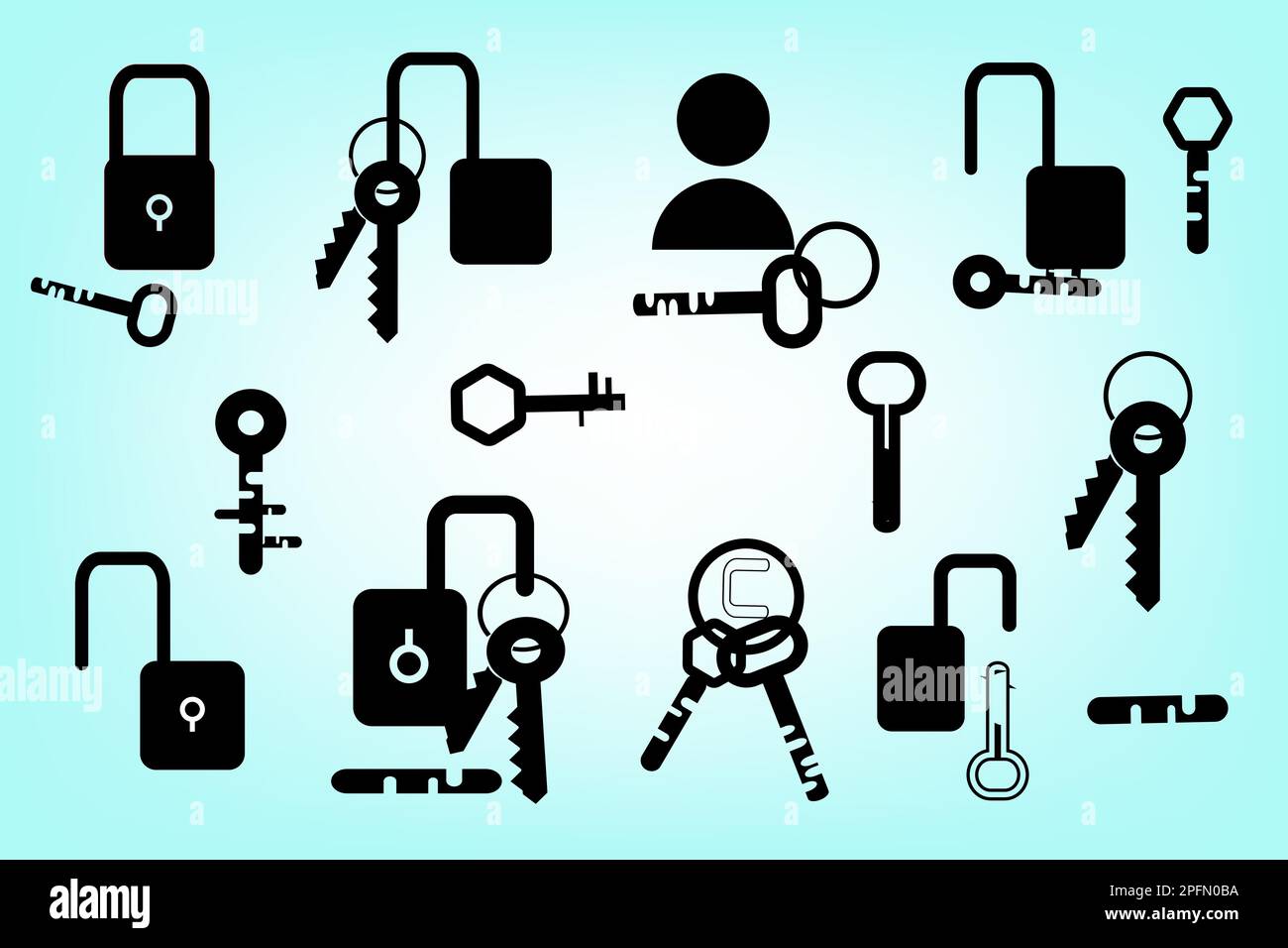 Collection Of Icons Key Lock Security Silhouette For Decorative Abstract Background Vector