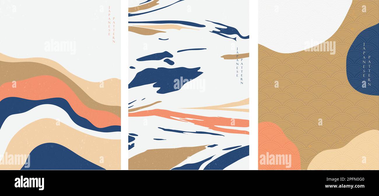 Abstract art background with Japanese wave pattern vector. Mountain ...