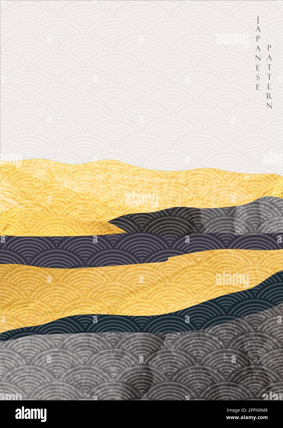 Abstract art background with gold texture vector. Japanese wave pattern in oriental style Stock ...