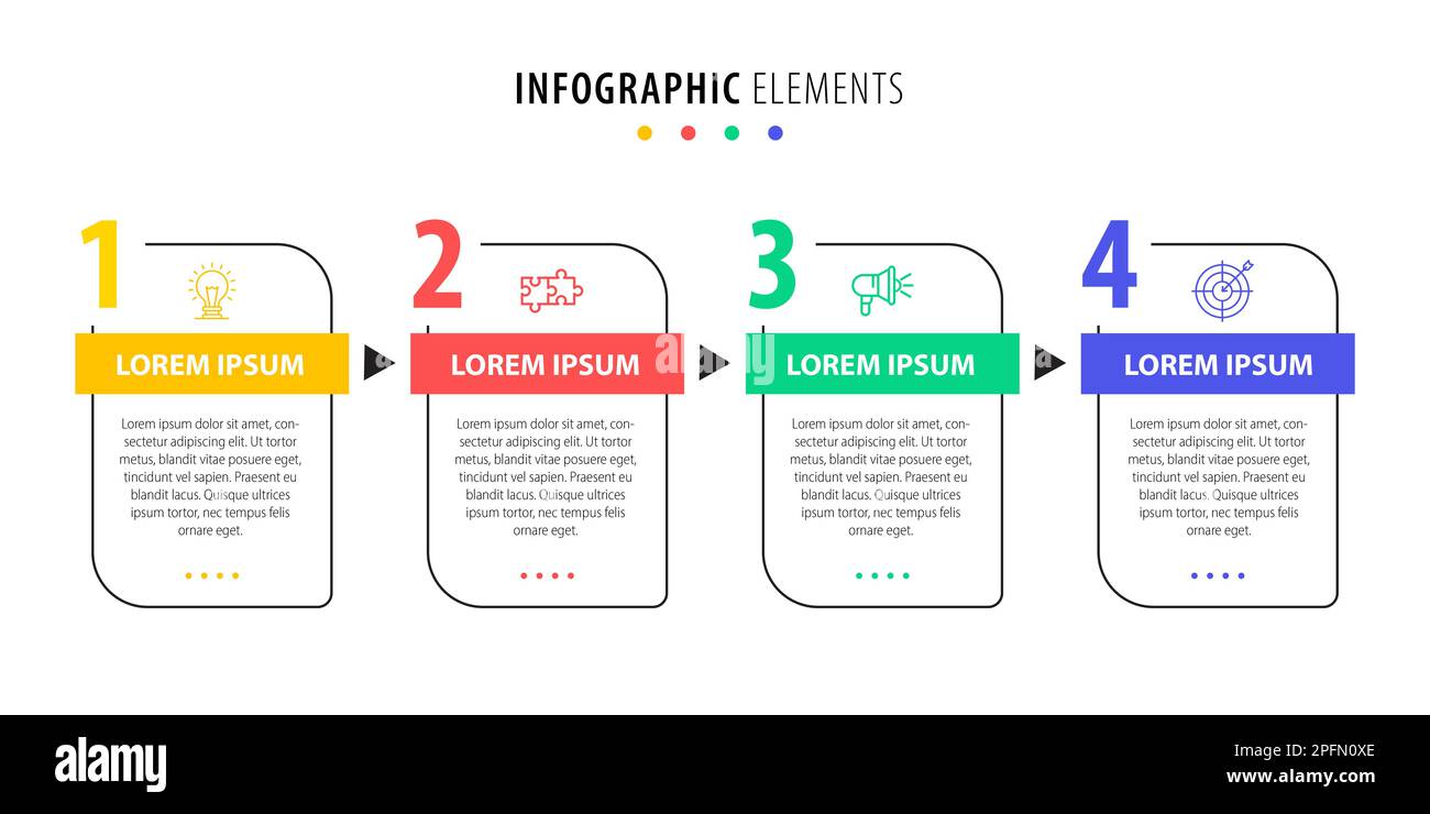 Business infographic thin line process with square and circle template ...