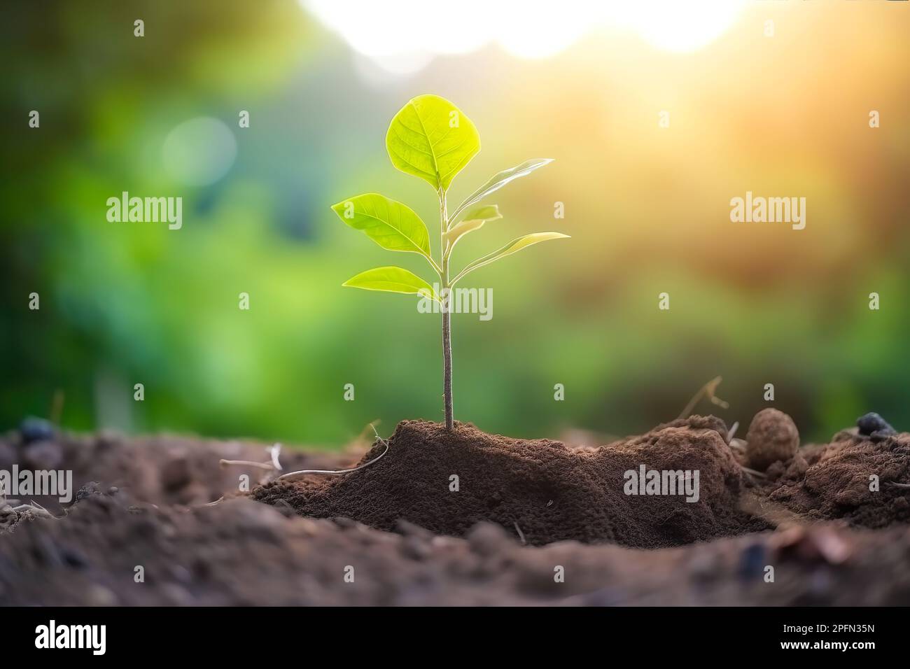 Young green plant growing at sunlight in the garden. World Earth Day ...