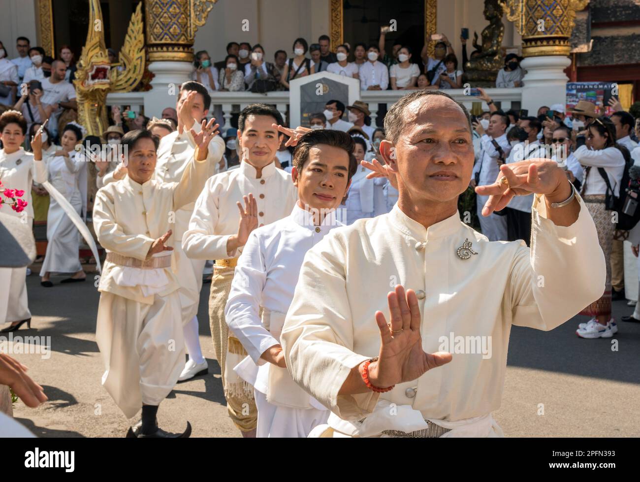 Male finger dancers Wat Phra Singh temple, Chiang Mai Thailand Stock ...