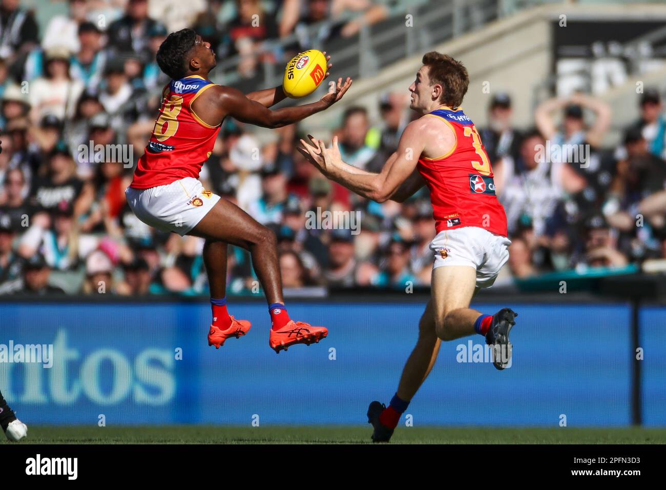 Keidean Coleman and Harris Andrews of the Lions during the AFL Round 1 ...