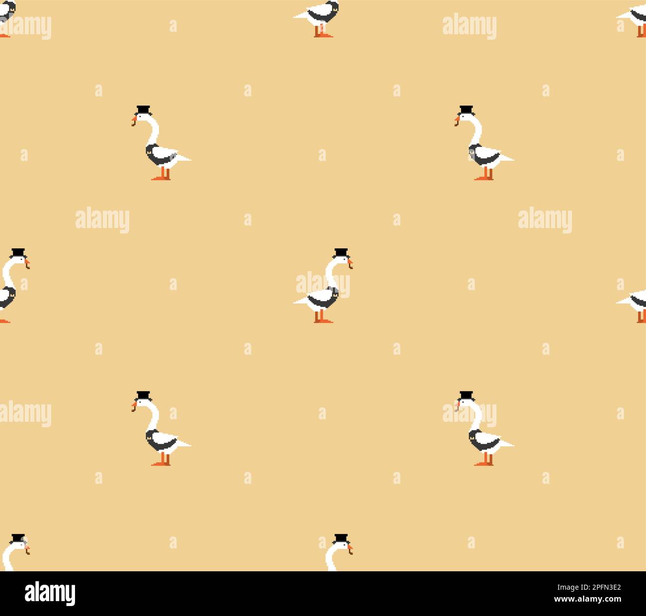 Goose aristocrat pixel art pattern seamless. 8 bit Goose in hat and ...