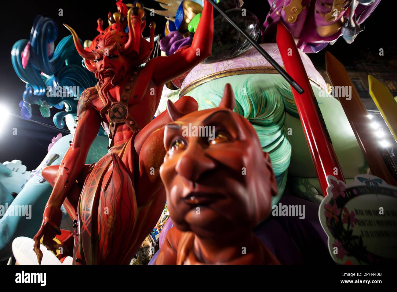 Valencia, Spain. 17th Mar, 2023. This photograph shows a 'falla' first ...