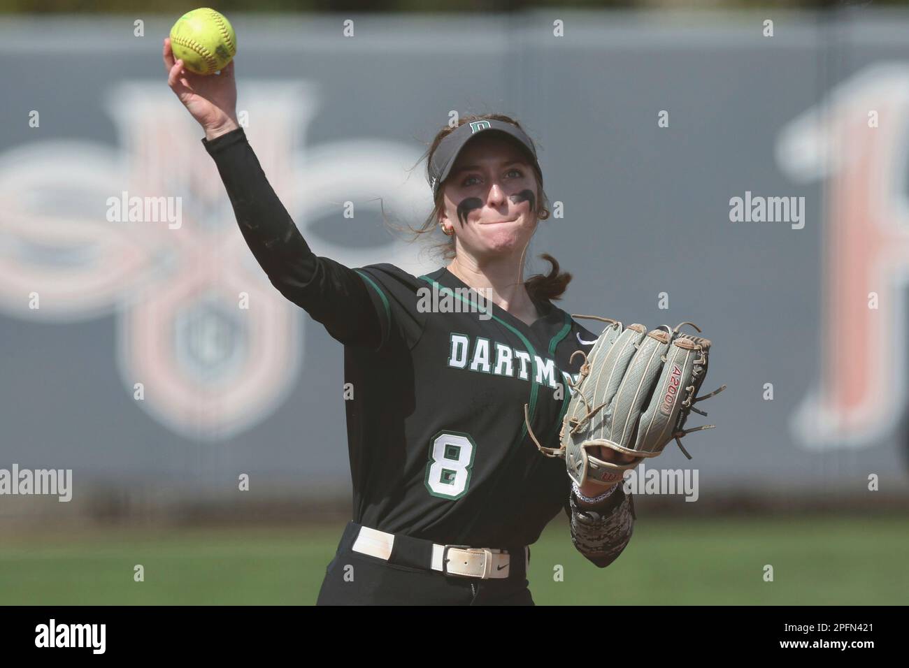 Ashley Frantz (8) of Dartmouth fields the ball during an NCAA softball ...