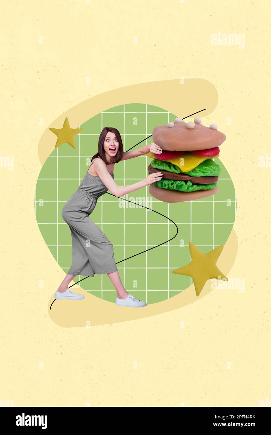 Picture artwork collage image of happy positive cheerful girl hold ...