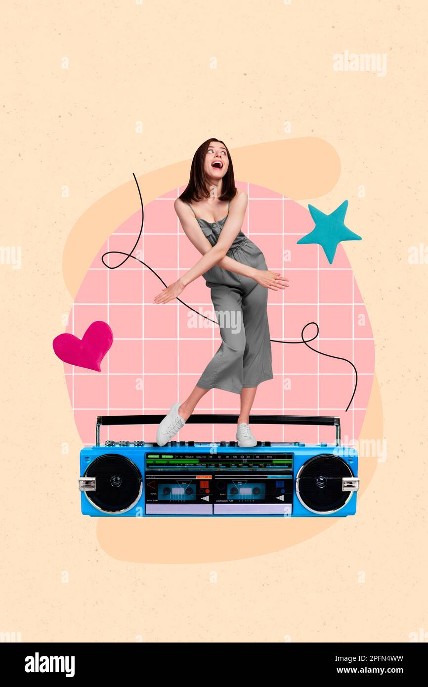 Painting magazine picture collage artwork poster of carefree cheerful ...