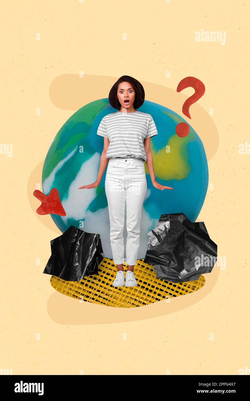 Vertical 3d collage artwork sketch banner painting poster of surrised ...